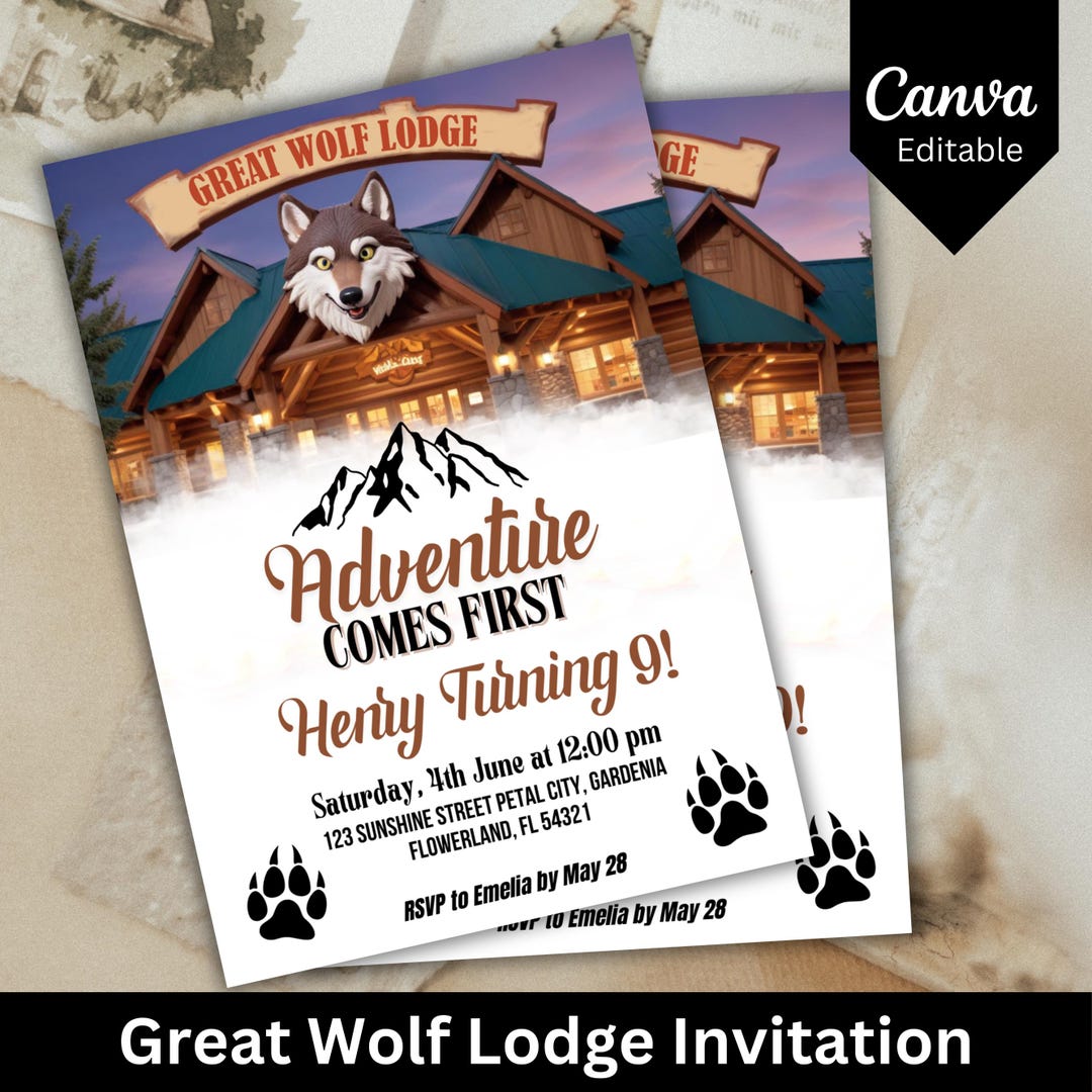 Great Wolf Lodge Invitation, Editable Birthday Party Invitation, Water ...