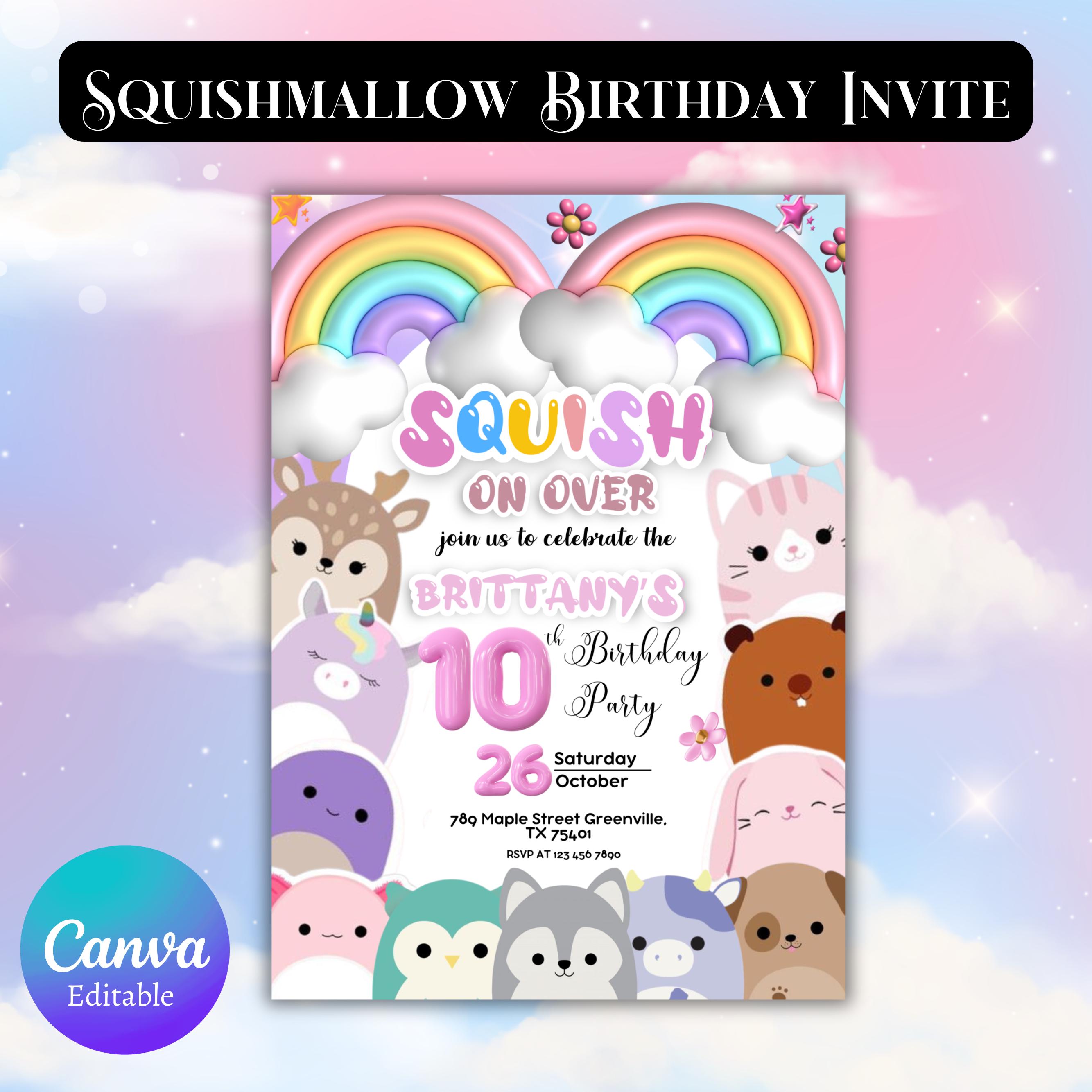 Editable Squishmallow Birthday Invitation, Squishy Invitation ...