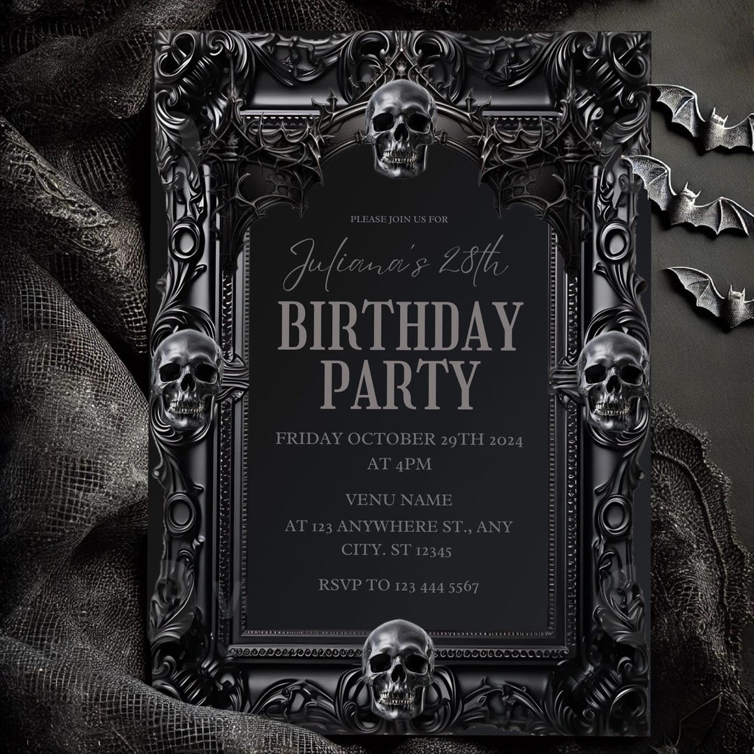 Black Birthday Invitation Template, Black Birthday Invite, All Black ...