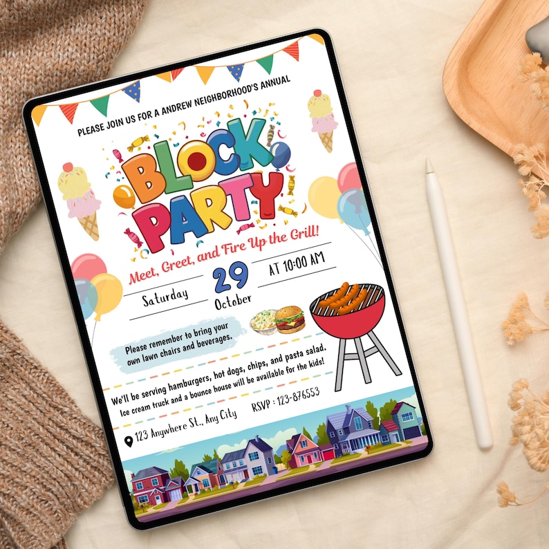 Editable Block Party Template, Block Party Invite, Neighborhood BBQ ...