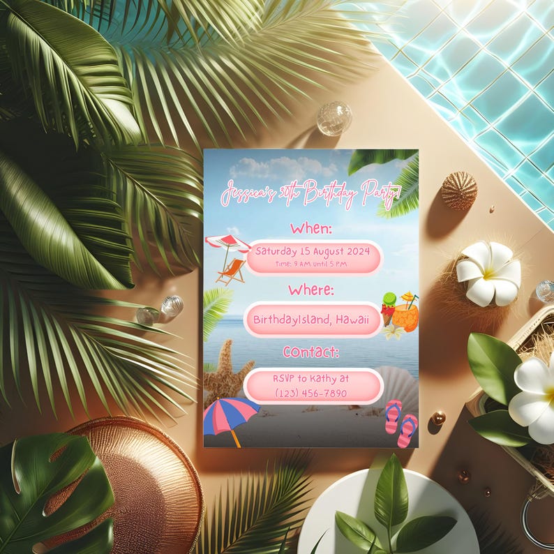 Editable Island Birthday Invitation Template, Tropical Birthday Party ...