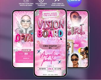 Digital Vision Board Night Invitation, Canva Vision Board New Year ...