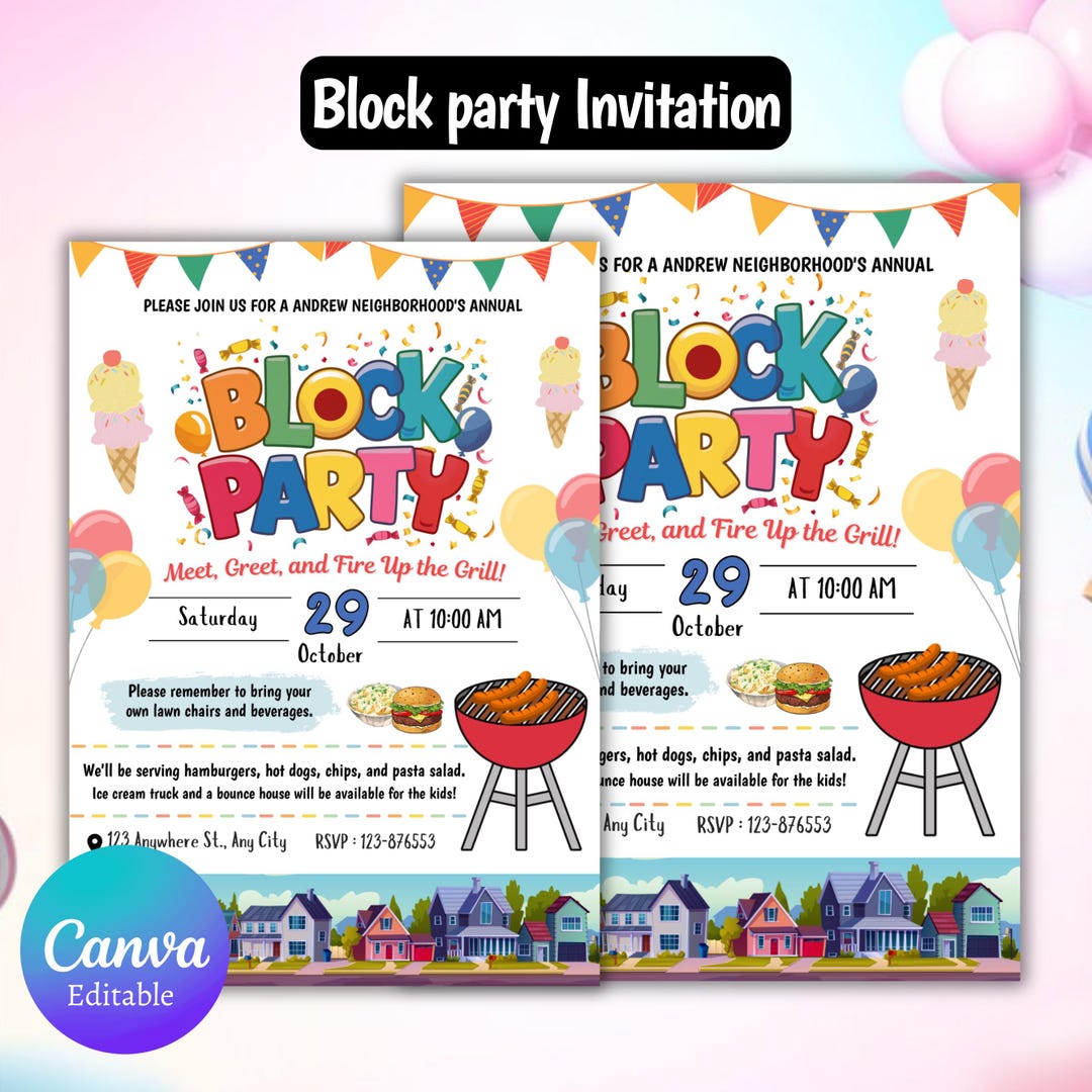 Editable Block Party Template, Block Party Invite, Neighborhood BBQ ...
