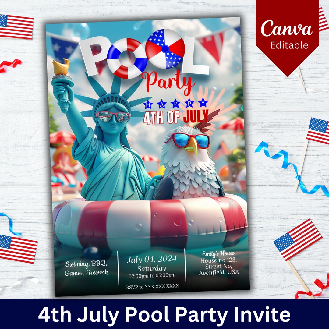 4th of July Pool Party Invitation, Printable Pool Party Invite ...