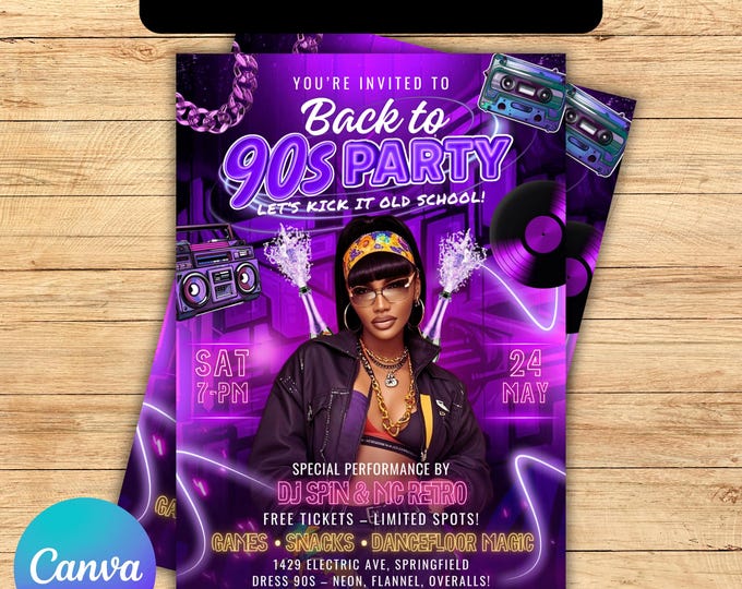 90s Throwback Party Invitation, Retro 90s Hip Hop Party Invite, 90s ...