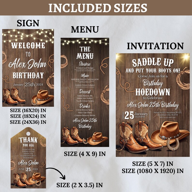 Editable Western Hoedown Birthday Bundle, Cowboy Boots Digital ...