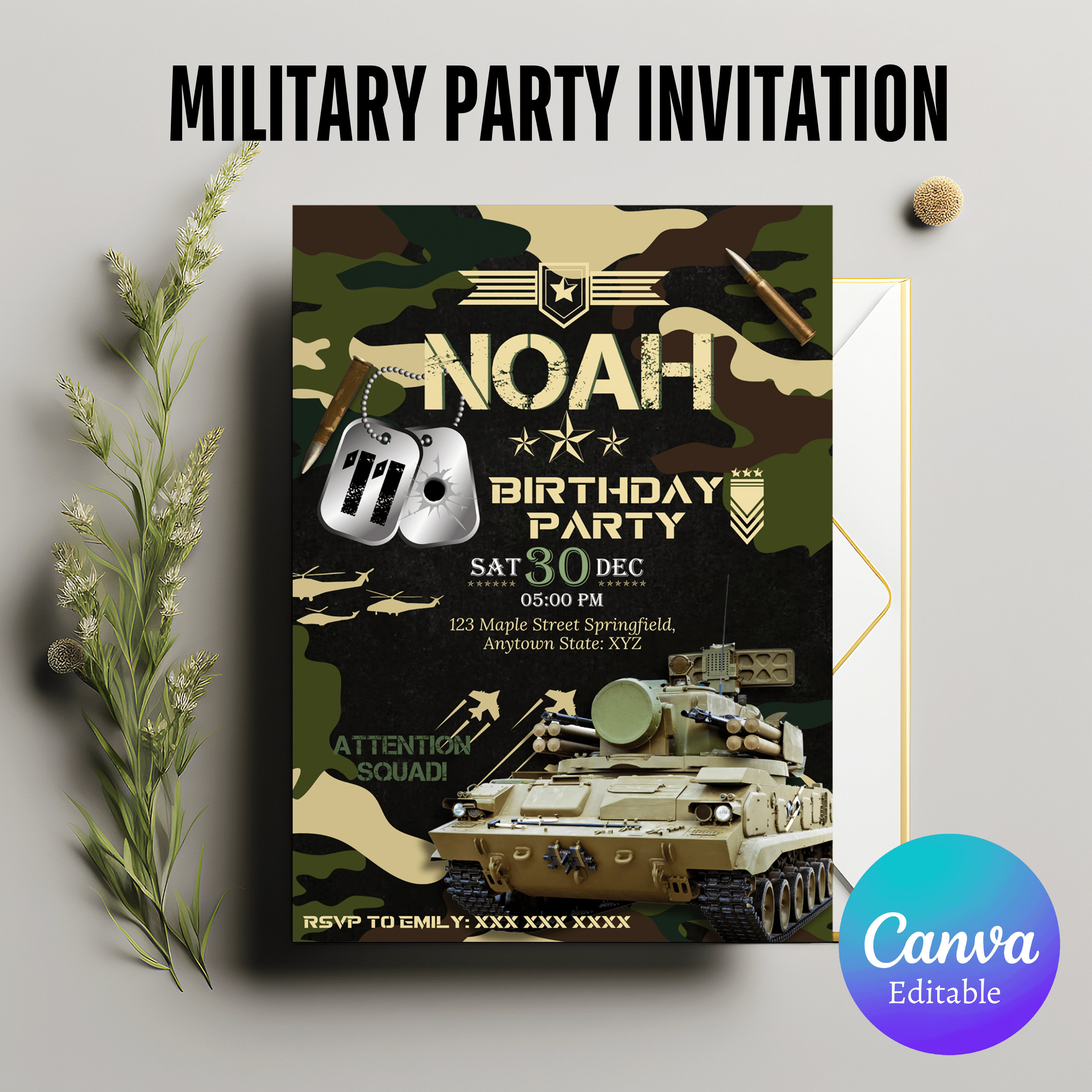Military Party Invitations, Army Birthday Invitation, Military Theme ...