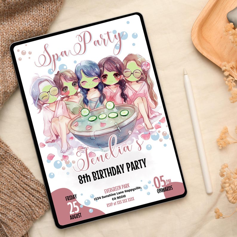 Spa Party Birthday Invitation, Printable Pamper Party Birthday ...