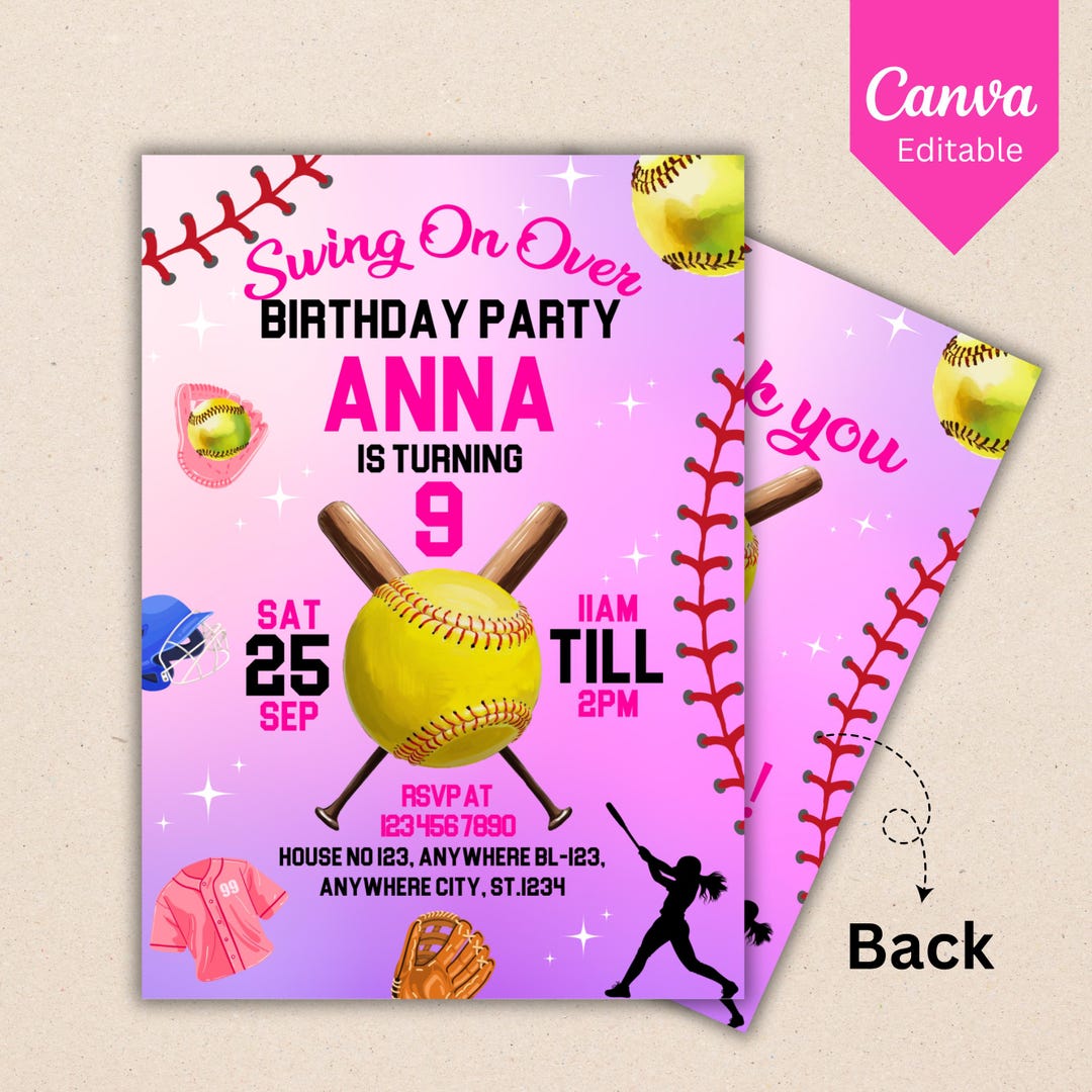 Editable Softball Birthday Invitation Template, Printable Sport ...