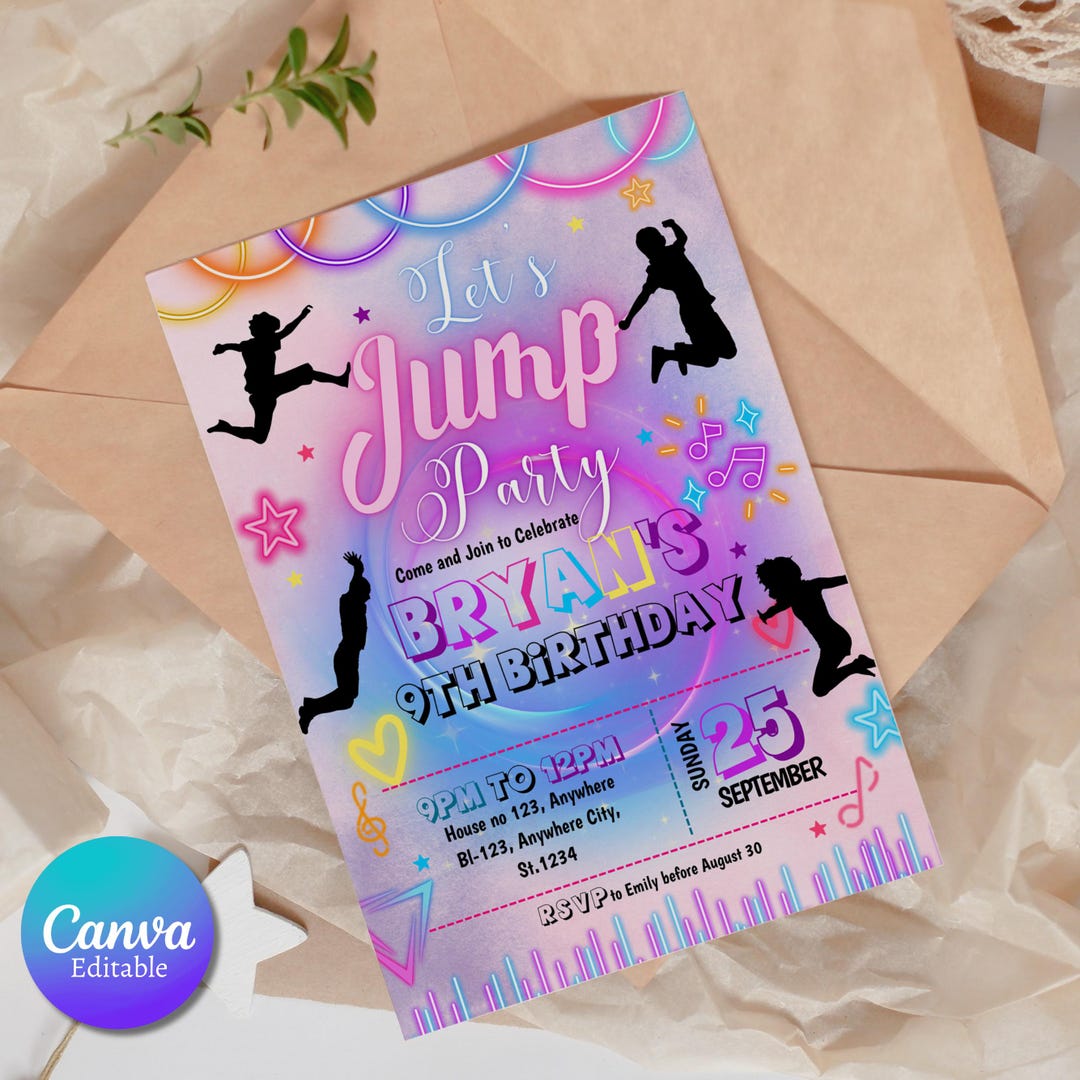 Jump Birthday Party Invitation, Editable Trampoline Park Birthday Jump ...