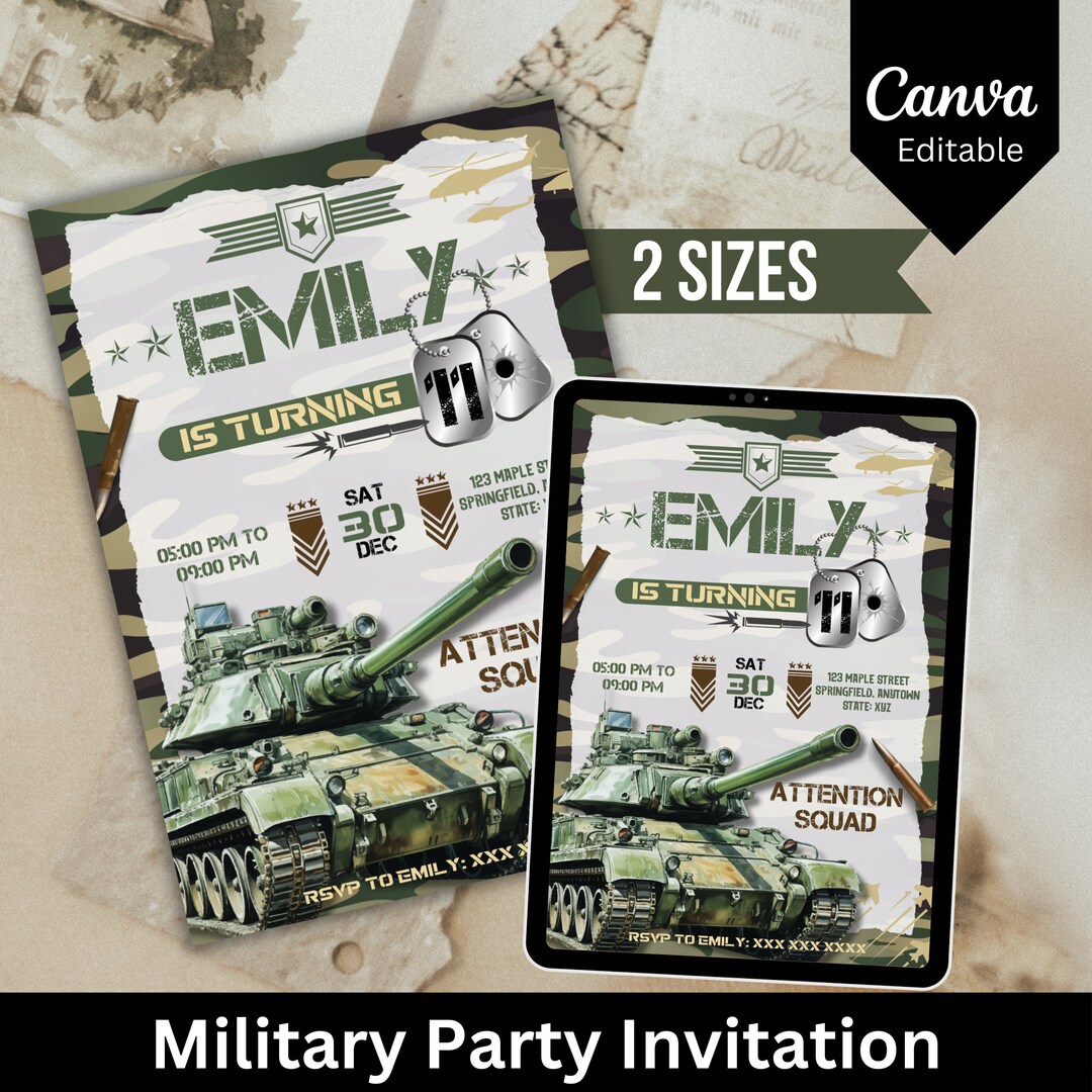 Military Party Invitations, Army Birthday Invitation, Military Theme ...
