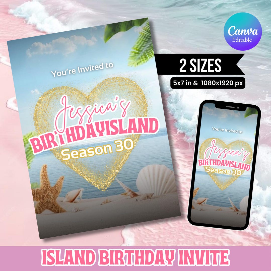 Editable Island Birthday Invitation Template, Tropical Birthday Party ...