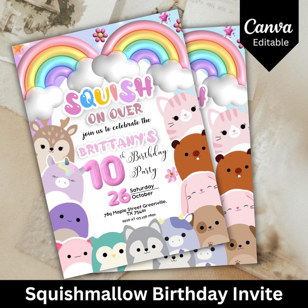 Editable Squishmallow Birthday Invitation, Squishy Invitation ...