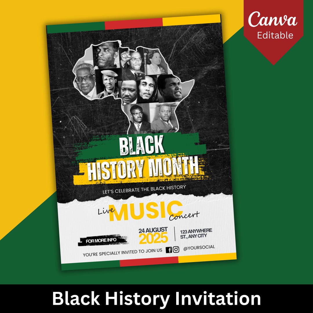 Black History Month Party Invitation, Celebration Event Flyer Template ...