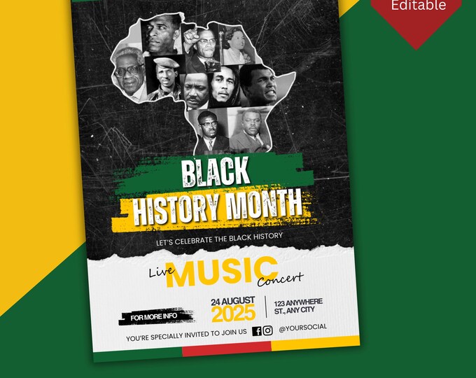 Black History Month Party Invitation, Celebration Event Flyer Template ...