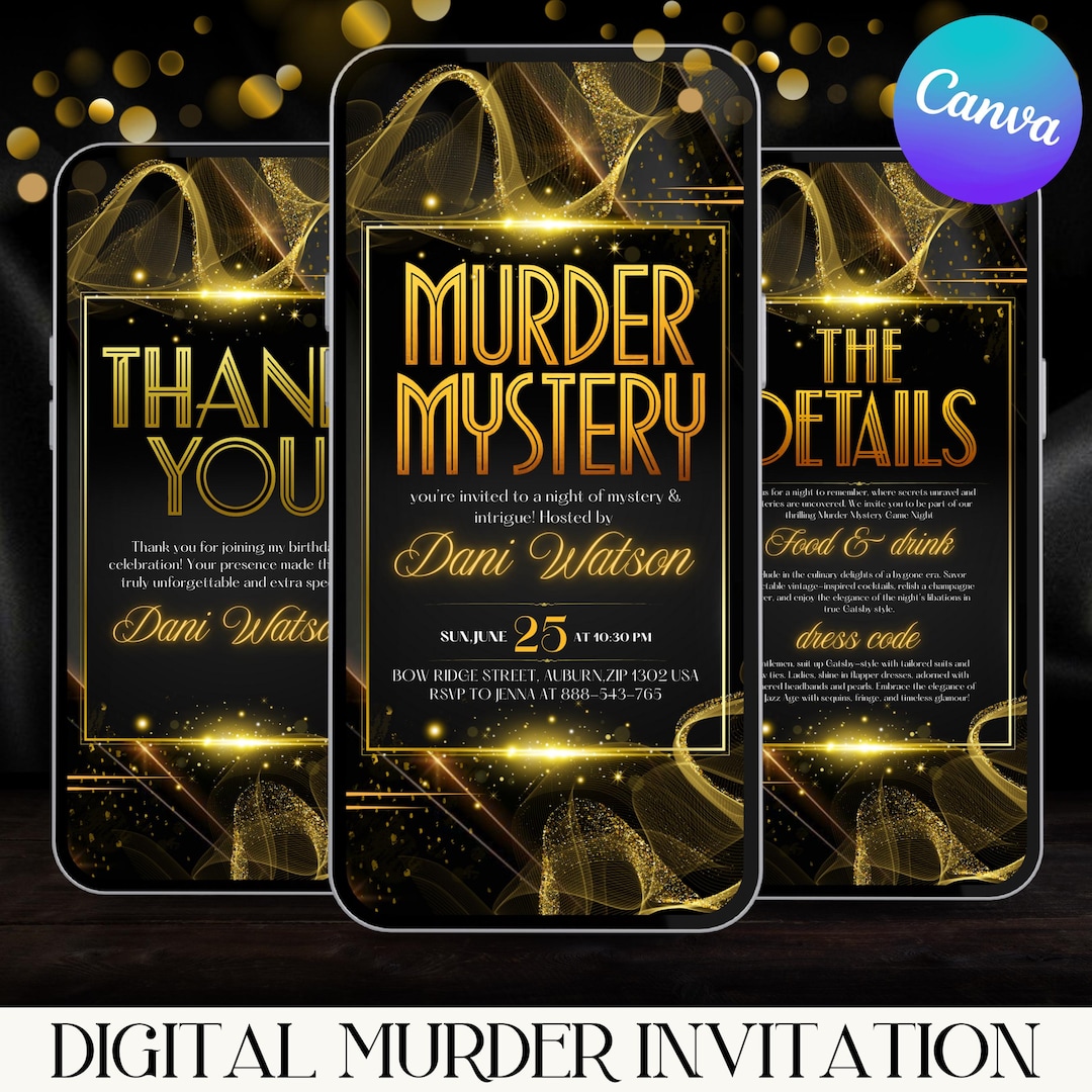 Murder Mystery Digital Invitation, Murder Mystery Game Night Invite ...