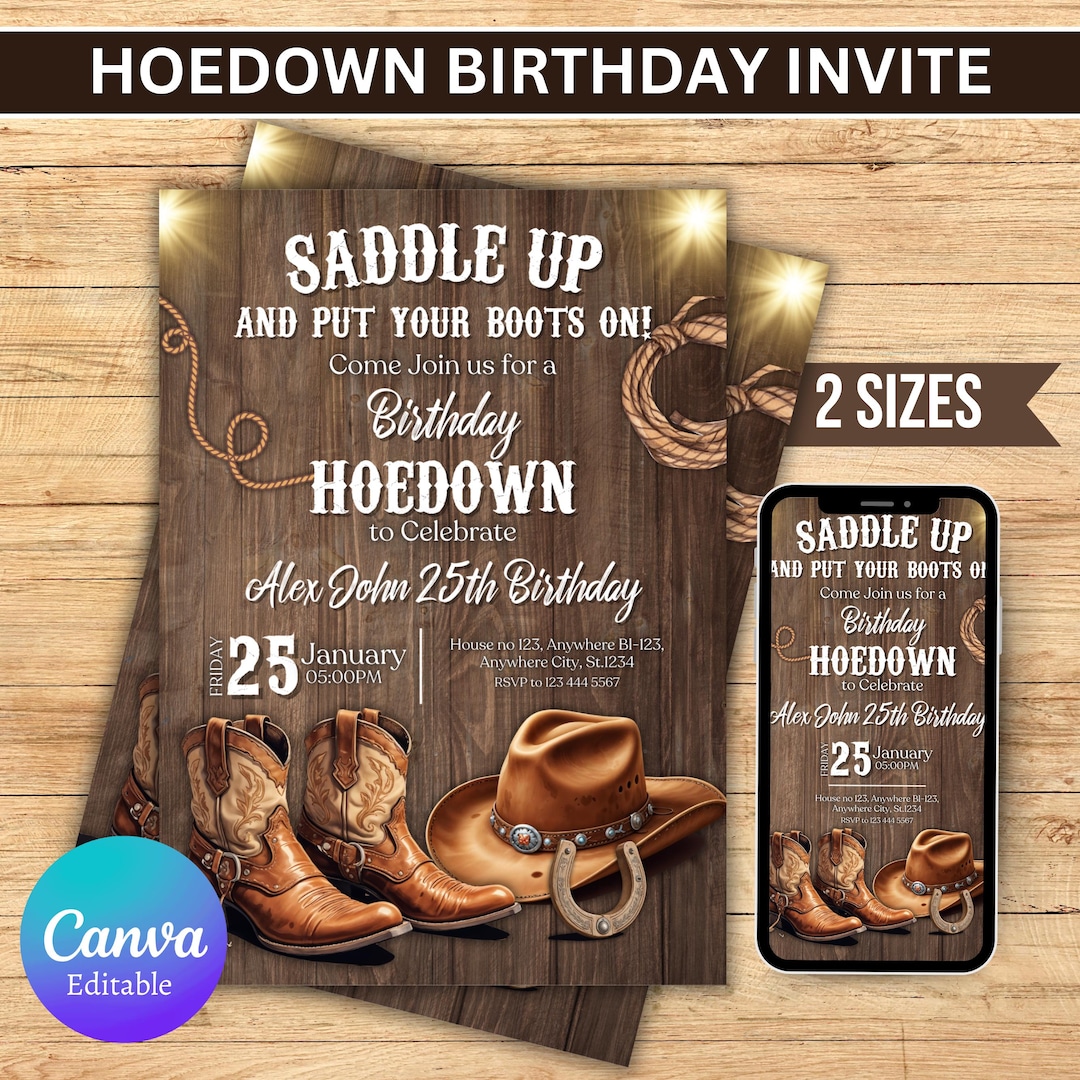 Western Hoedown Birthday Invitation Cowboy Birthday Party Invitation ...