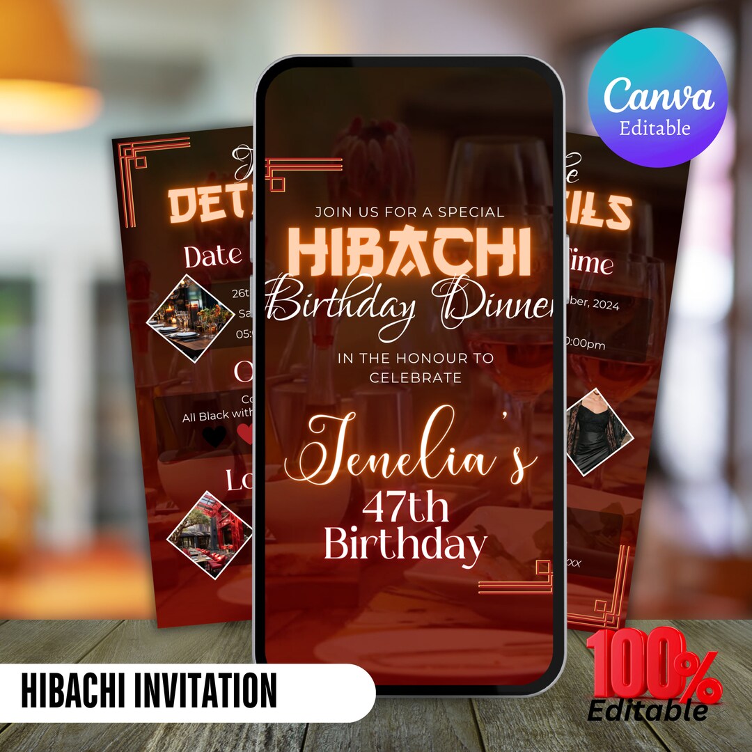 Hibachi Birthday Dinner Invite, Digital Hibachi Party Invite, Japanese ...