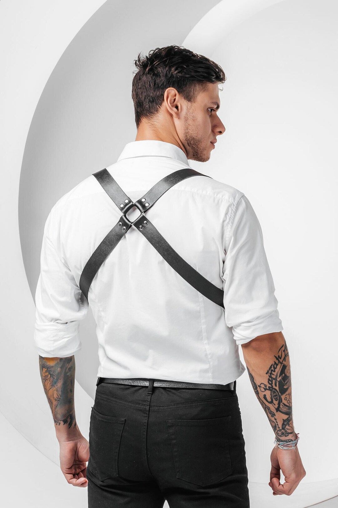 Leather Suspender Harness for Men, Clamps for Trousers, Adjustable ...