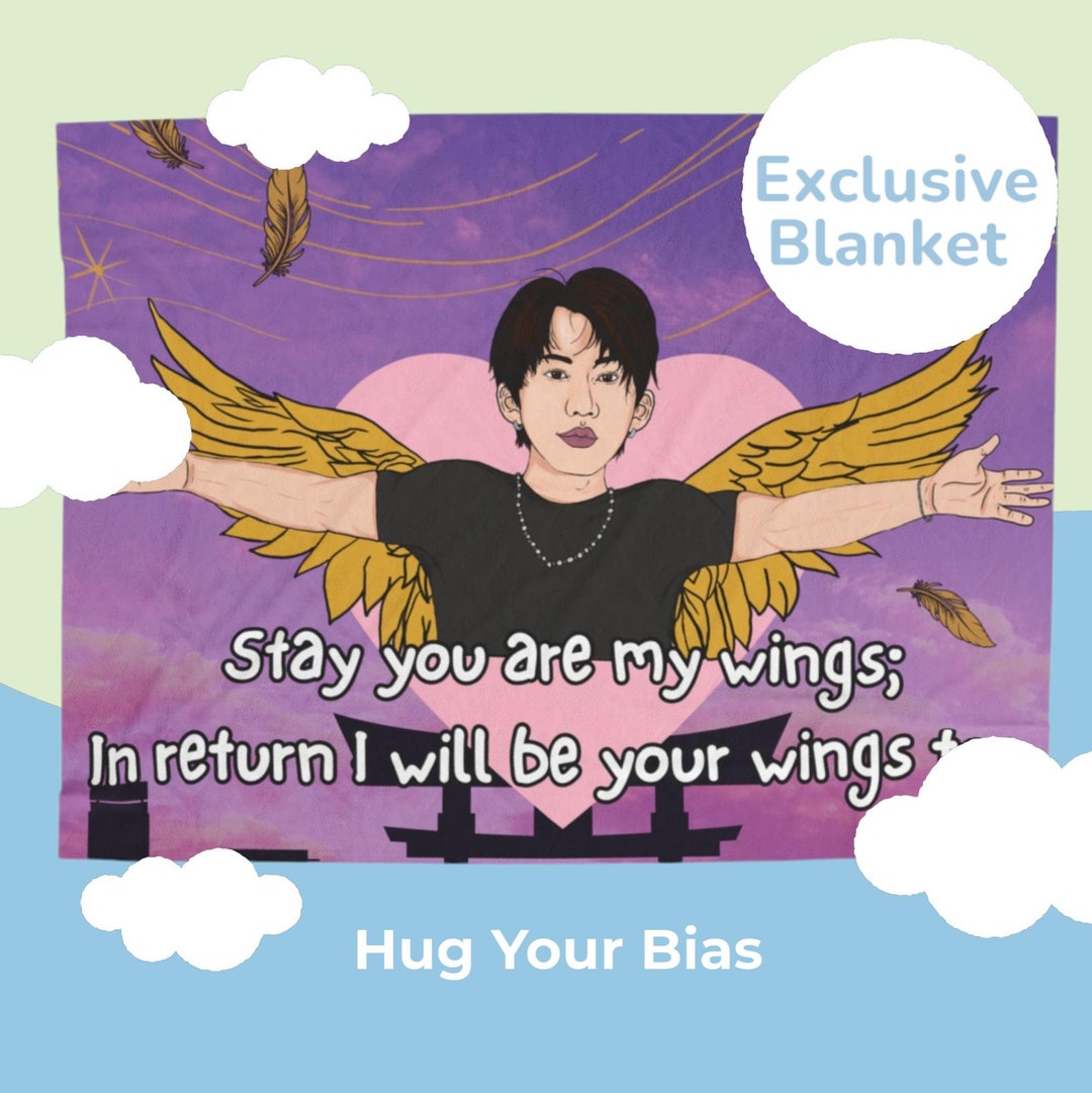 Binnie - Stays Angel Hugs Hand-drawn Plush Blanket, Stray Kids, SKZ ...
