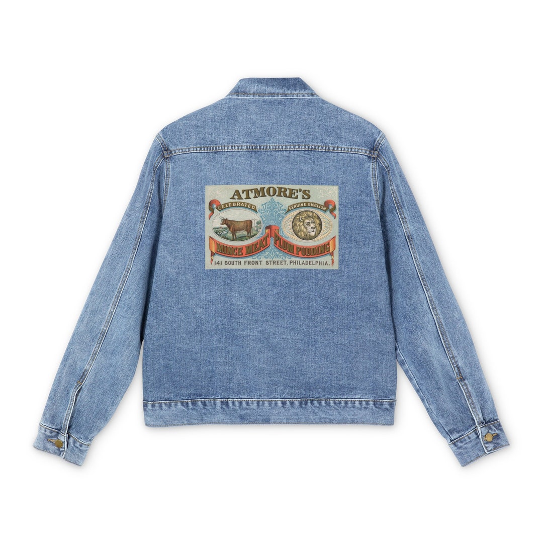Men's Jean Jacket Steampunk Graphic Atmore's Mince Meat Victorian Food ...