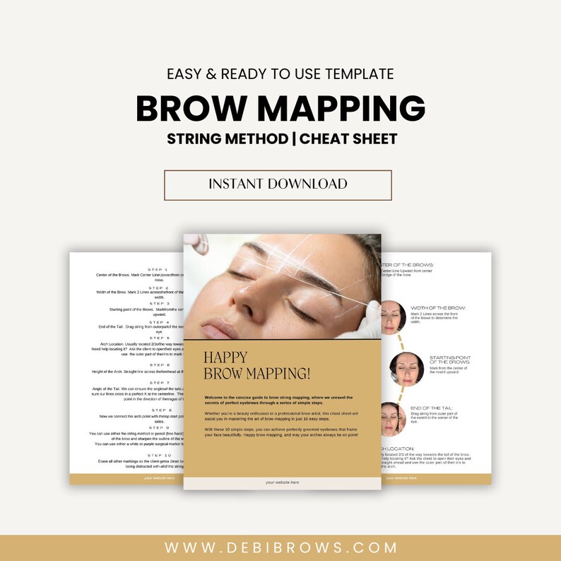 Brow Mapping Cheat Sheet, String Method for Brow Artists, 6-page Editable Guide, Brow Mapping ...