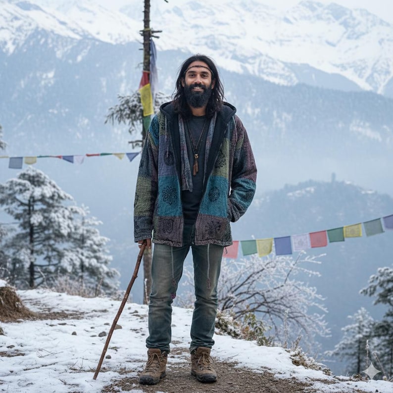 Handmade Nepalese Boho Jacket, Multicolour Handwoven Wool Fleece Coat ...