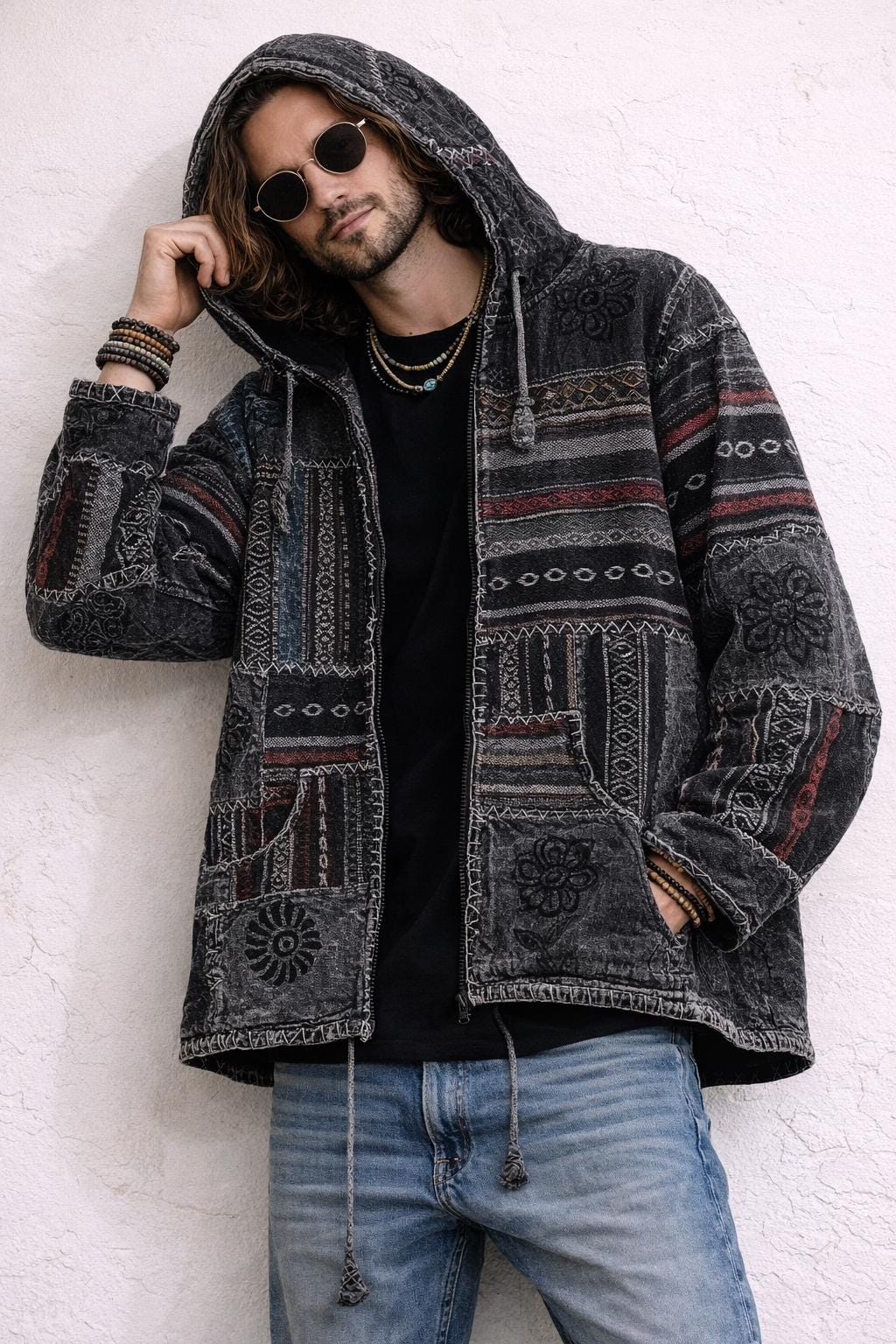 Handmade Himalayan Threads Jacket – Handwoven Wool Fleece Boho Coat ...