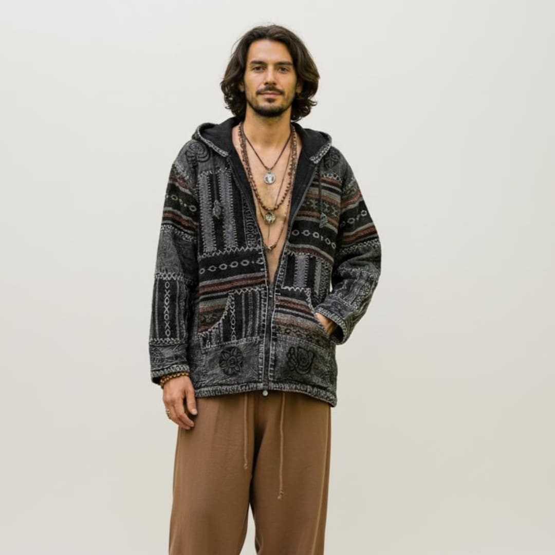 Handmade Himalayan Threads Jacket – Handwoven Wool Fleece Boho Coat ...