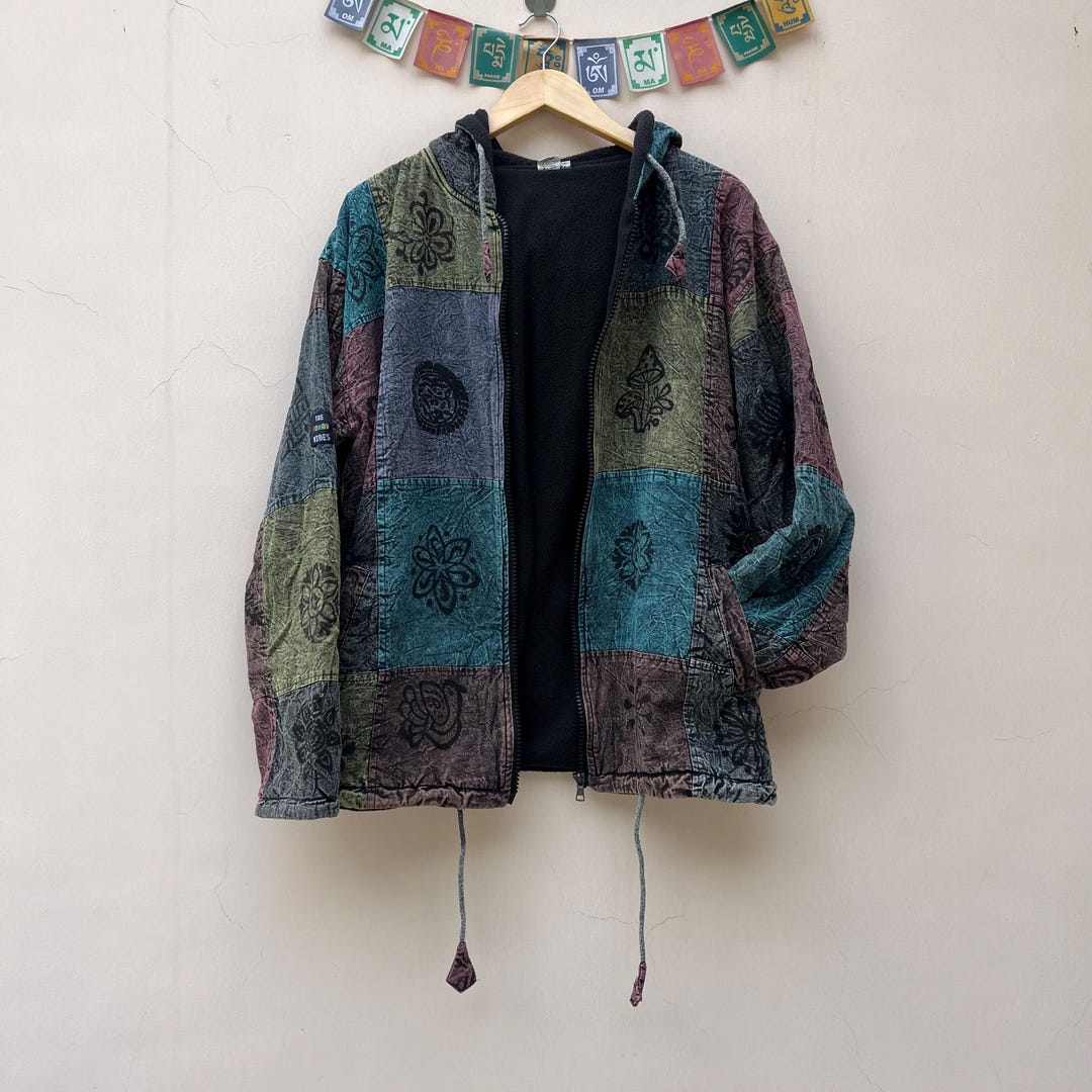 Handmade Nepalese Boho Jacket, Multicolour Handwoven Wool Fleece Coat ...