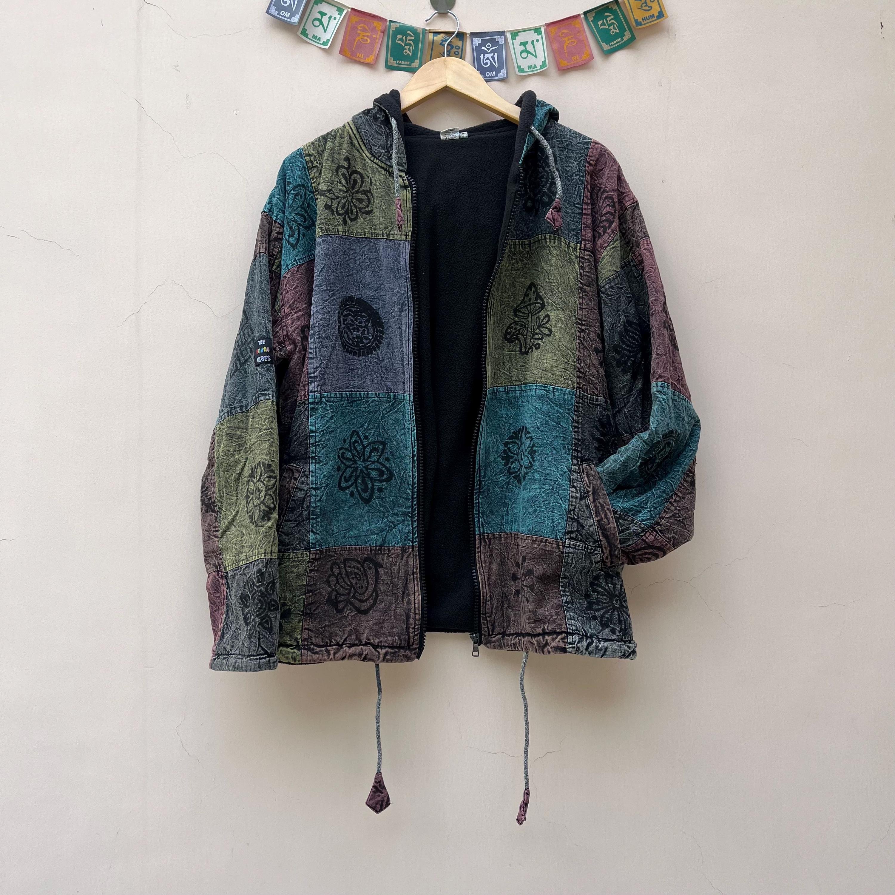 Handmade Nepalese Boho Jacket, Multicolour Handwoven Wool Fleece Coat ...