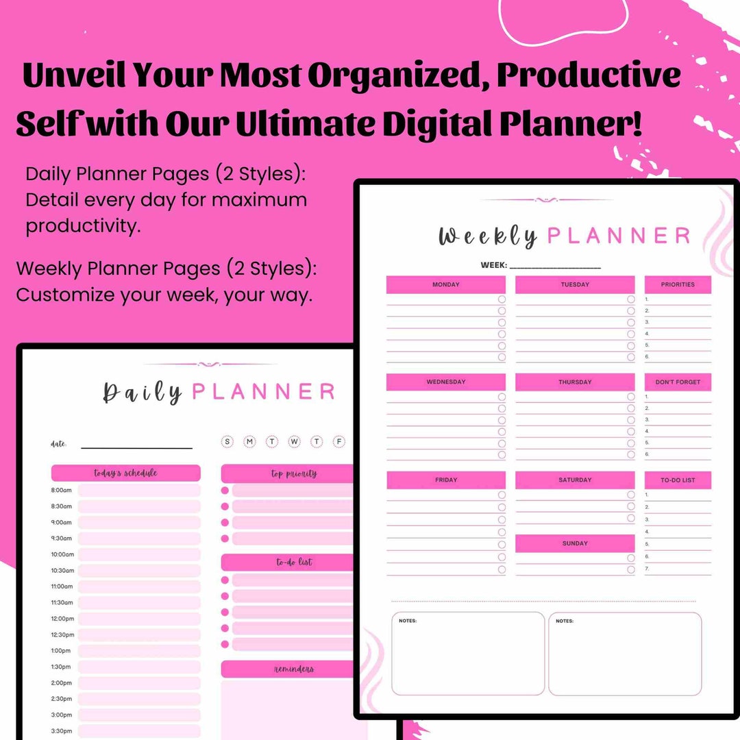 Planner Undated, Monthly and Daily Digital Planner, iPad Planner ...
