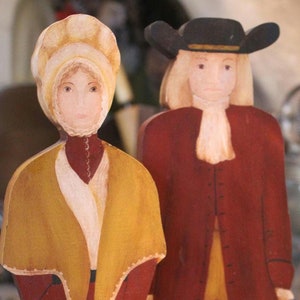Primitive Wooden Colonial Dolls, Hand Painted Wooden Colonial Figures ...