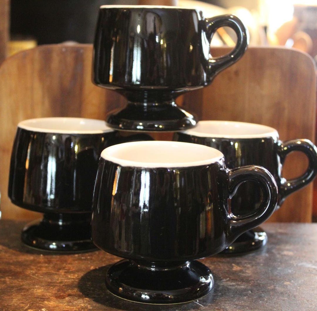 FOUR Included in Set of Vintage Hall Pottery Two-tone Pedestal Coffee ...