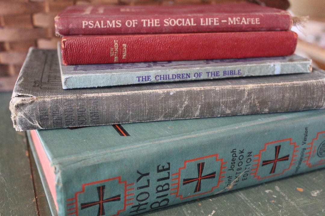 Antique Religious Book Set - Vintage Psalms, Bibles, and Hymns - Rustic ...