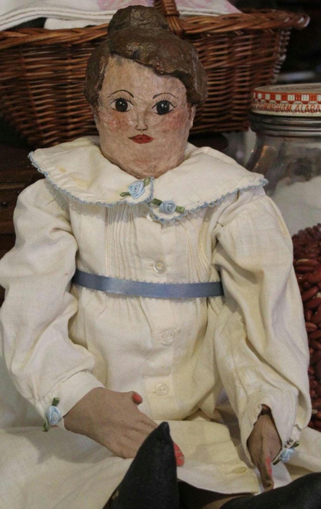 Primitive Paper Mache Folk Art Doll – 21” Handmade French Victorian ...