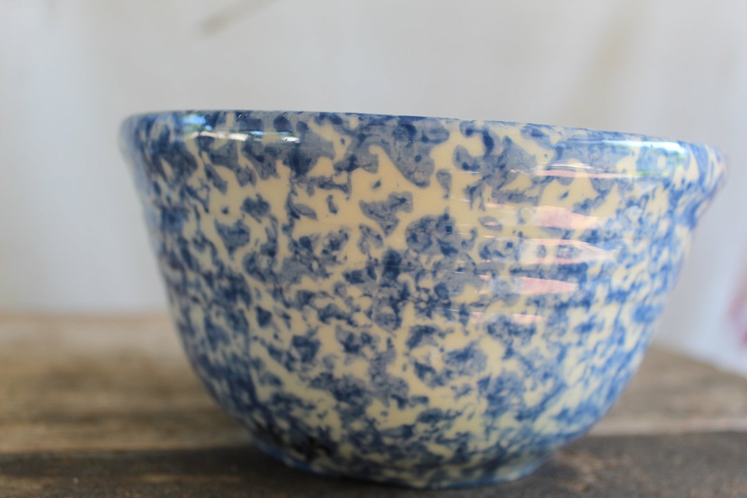 Blue Spongeware 6” Mixing Bowl Friendship Pottery Roseville OH ...
