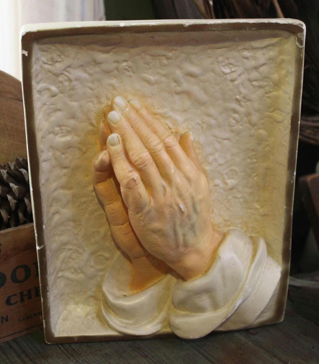 Vintage Chalkware Praying Hands Wall Plaque – Handcrafted Religious ...