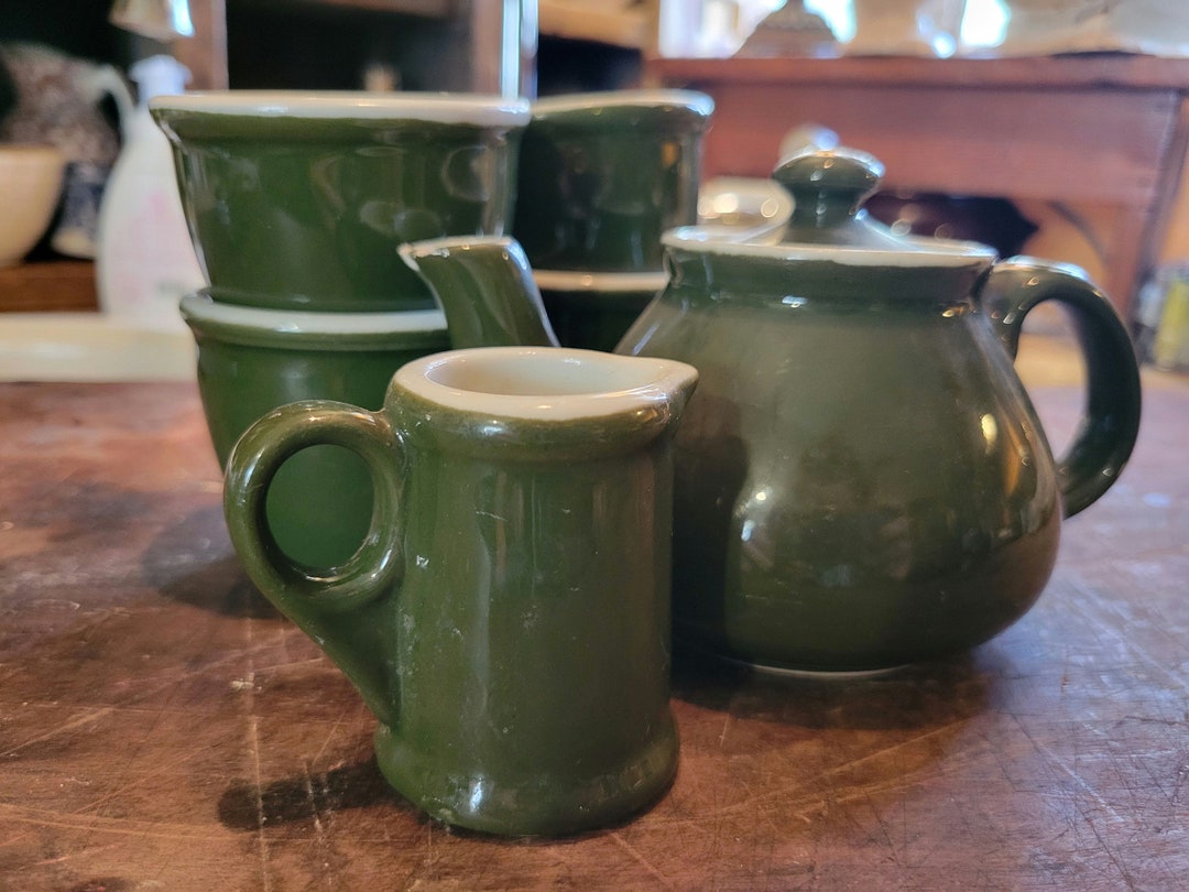 Vintage Hall Tea Set With Cups and Small Creamer, Forest Green, Rare ...