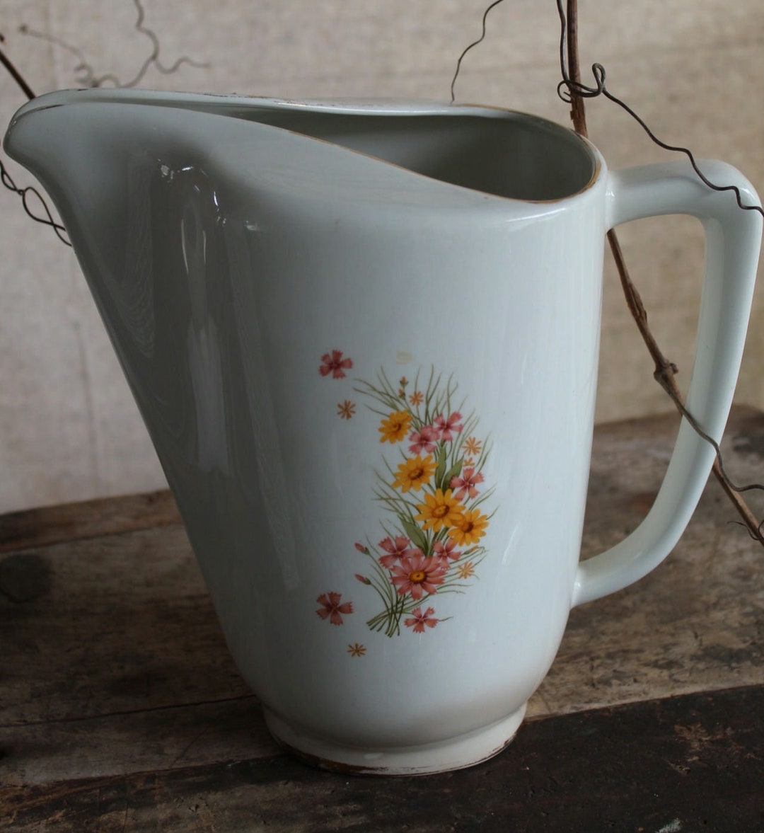 Ironstone Pitcher Rare Conversations Line With Floral Design and Gold ...