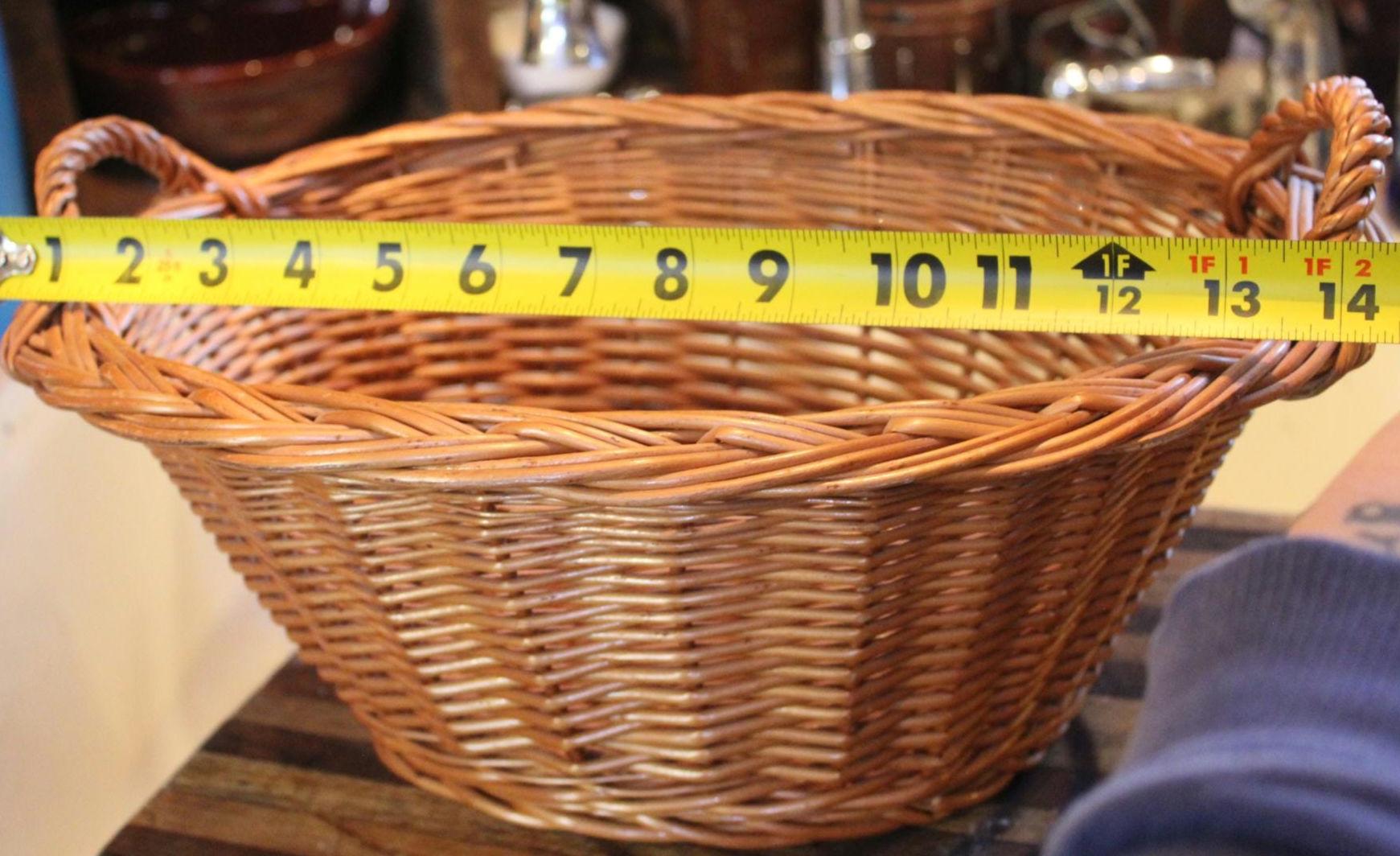 Vintage Wicker Basket, Small, Double Handle, Oval, Rattan, Braided ...