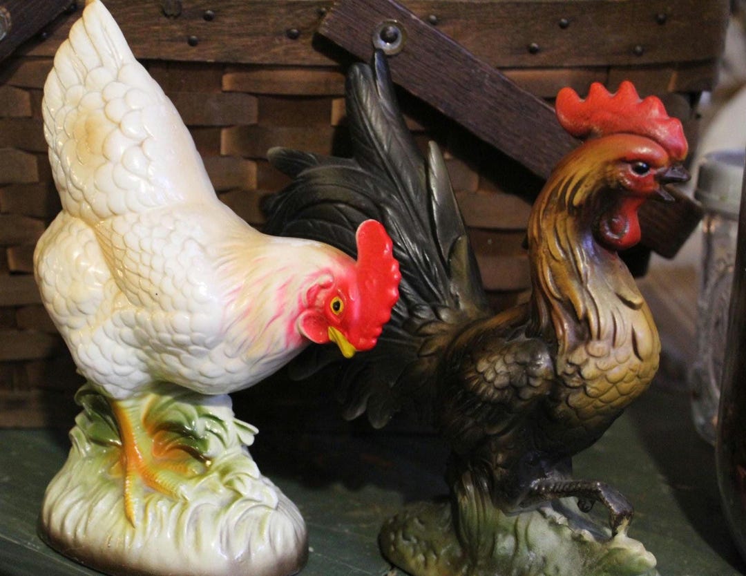 Ceramic Rooster and Hen, Farmhouse Decor, Shelf Knick Knacks - Etsy