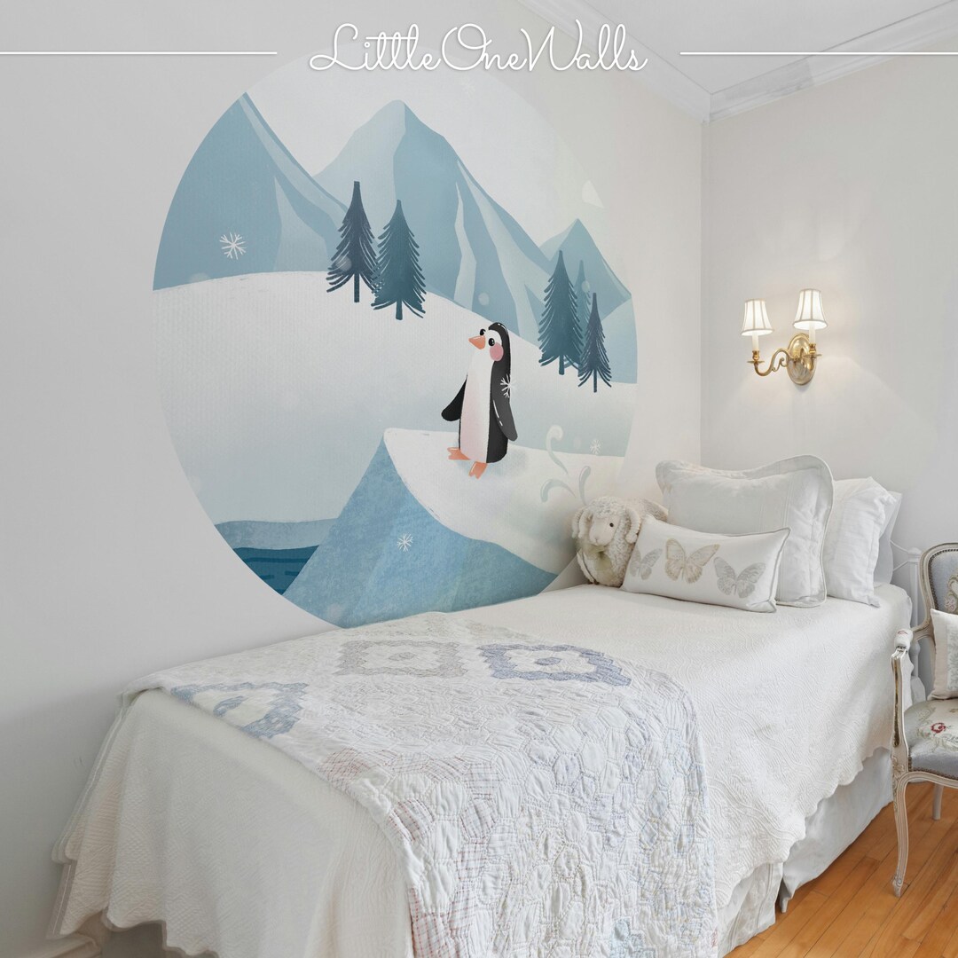 Penguin Wall Decal, Circle Decal, Arctic Adventure Nursery Mural, Snowy ...
