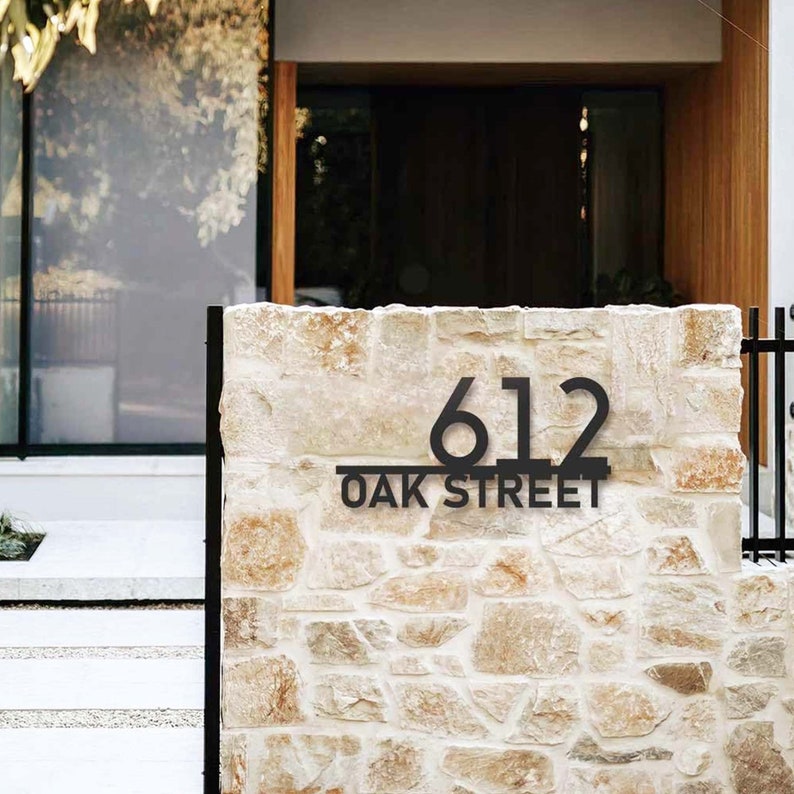 Custom Modern House Numbers Sign Metal Address Plaque Front Porch Sign ...