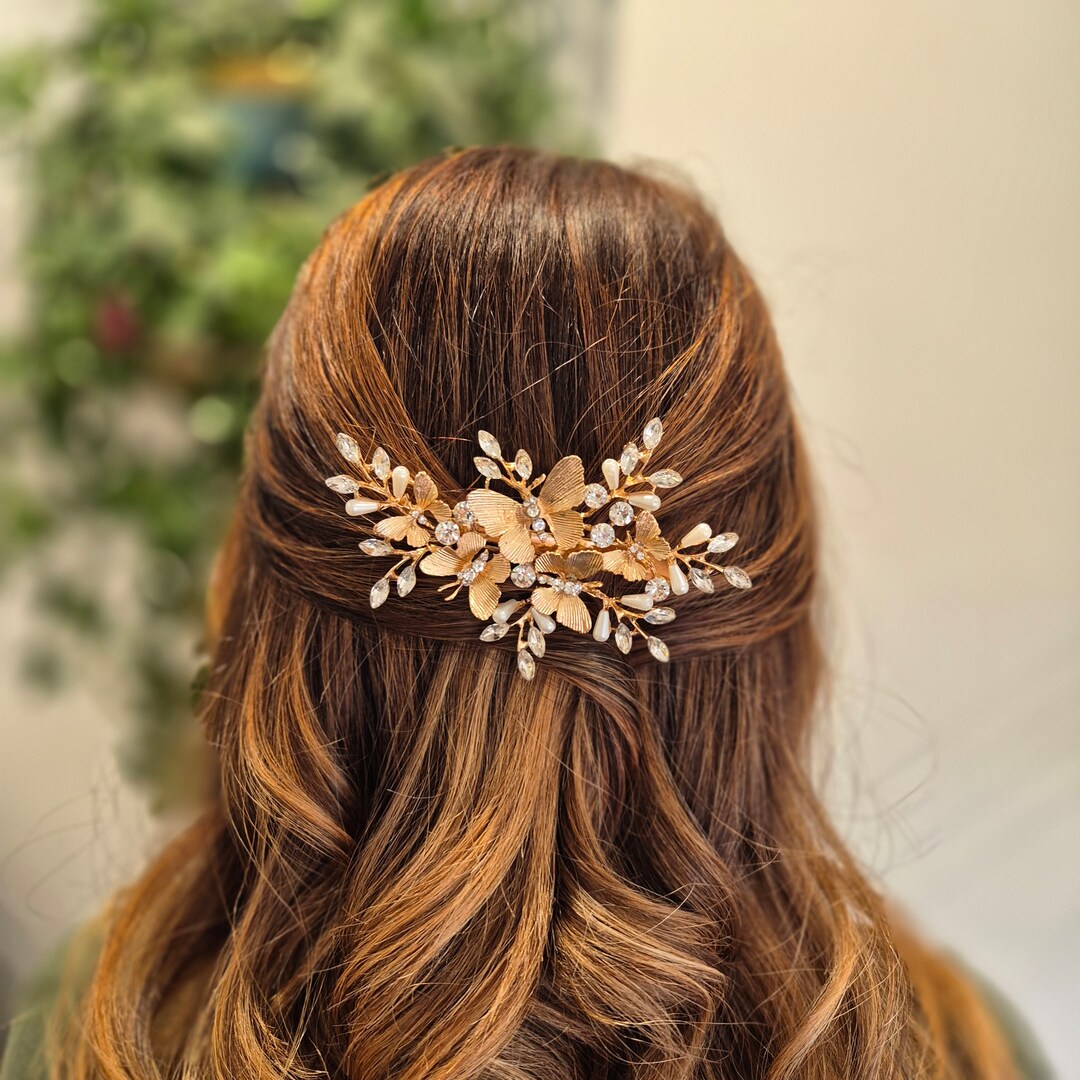 Butterfly Rhinestone Rose Gold Hair Clip, Bridesmaids' Hair Clip, Maid ...