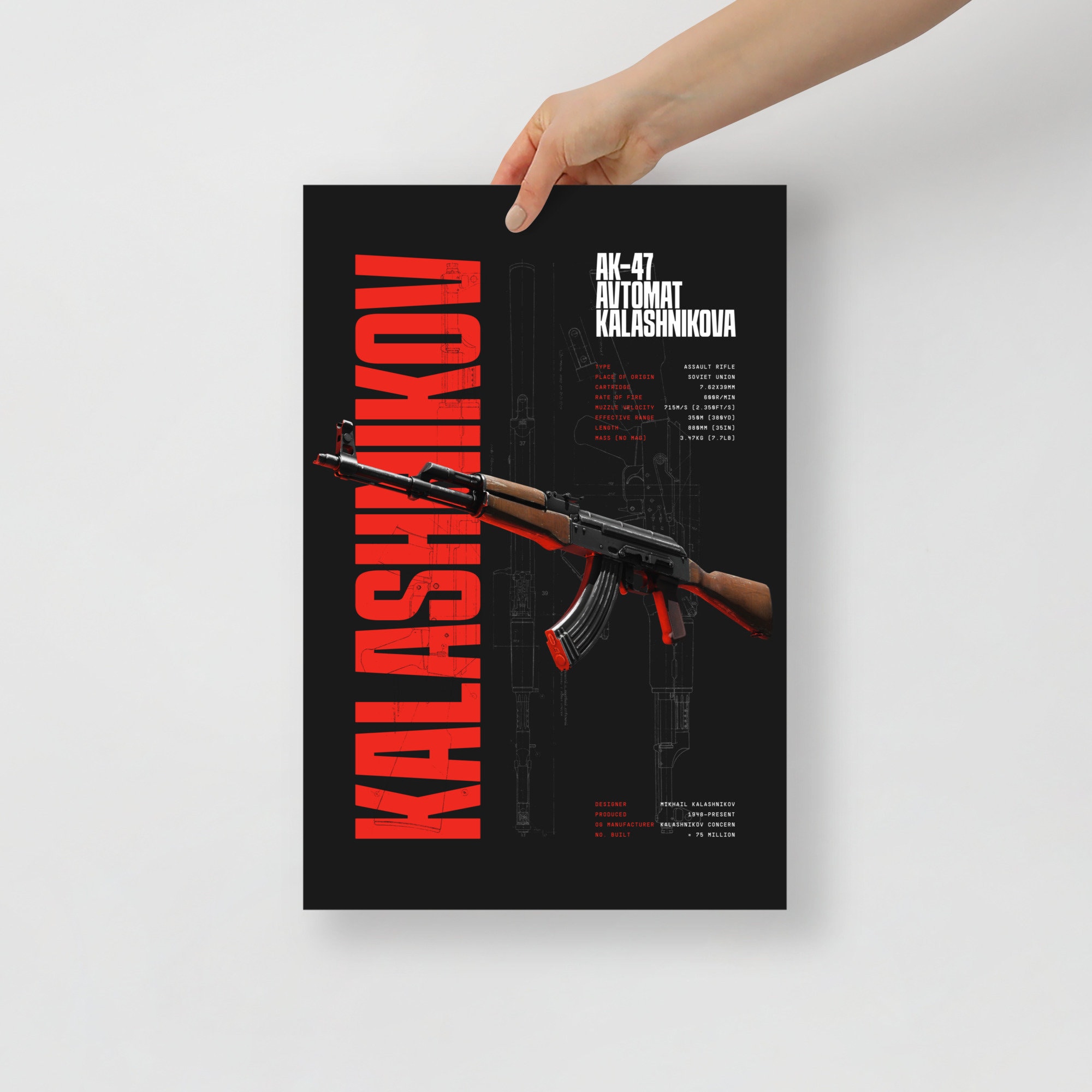 AK-47 Poster Kalashnikov Rifle Printed AK 47 Featuring Specifications ...
