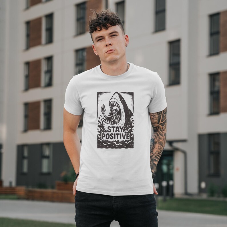 Stay Positive SVG Shark Funny Office Decor Block Print Poster Skeleton ...