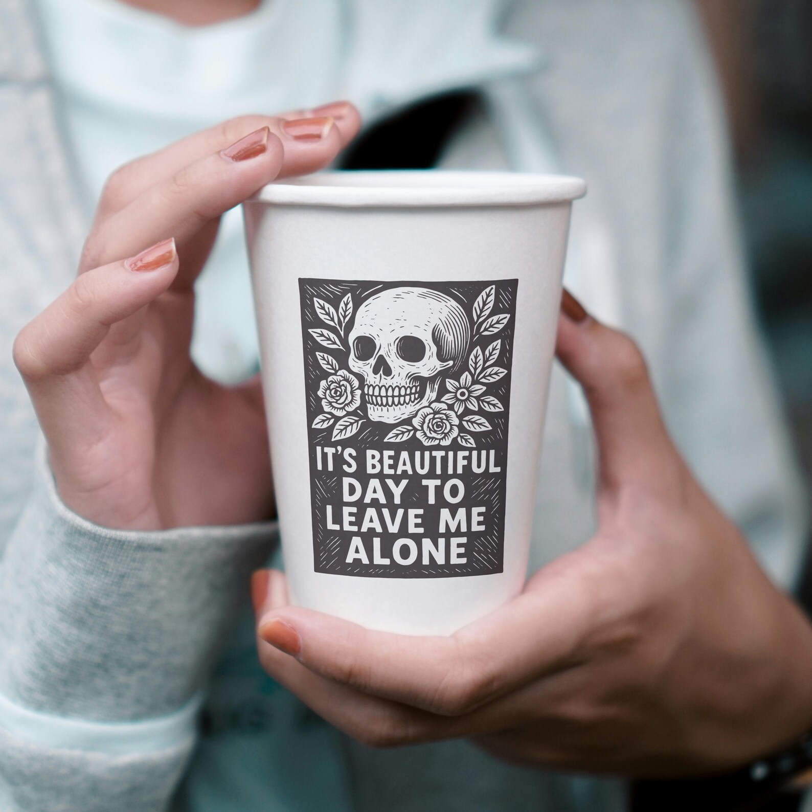 Its Beautiful Day to Leave Me Alone SVG Skull Flower Block Print Poster ...