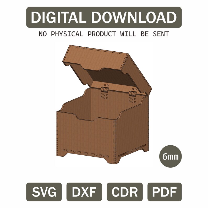 Hinged Lid Storage Box SVG Wood PNG Laser Cut File CNC Template File ...