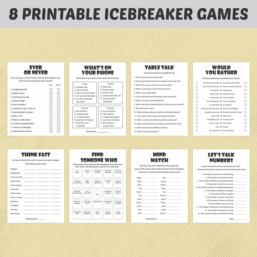 Icebreaker Games Printable Conversation Starters, Group Get Together ...